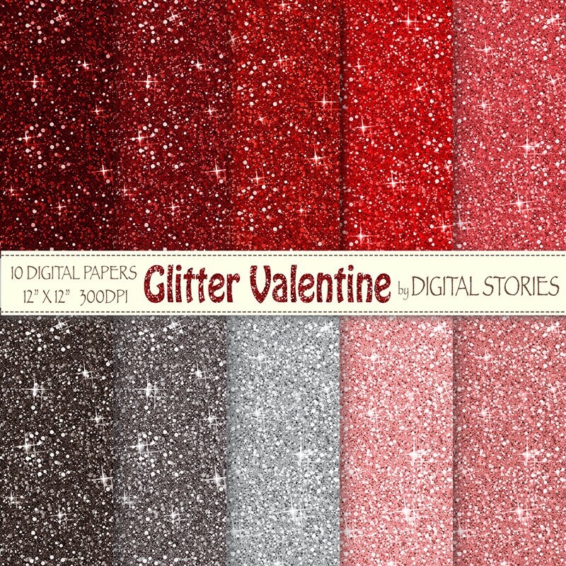Glitter Digital Paper: glitter Valentine Red Glitter, Gray Shiny ...