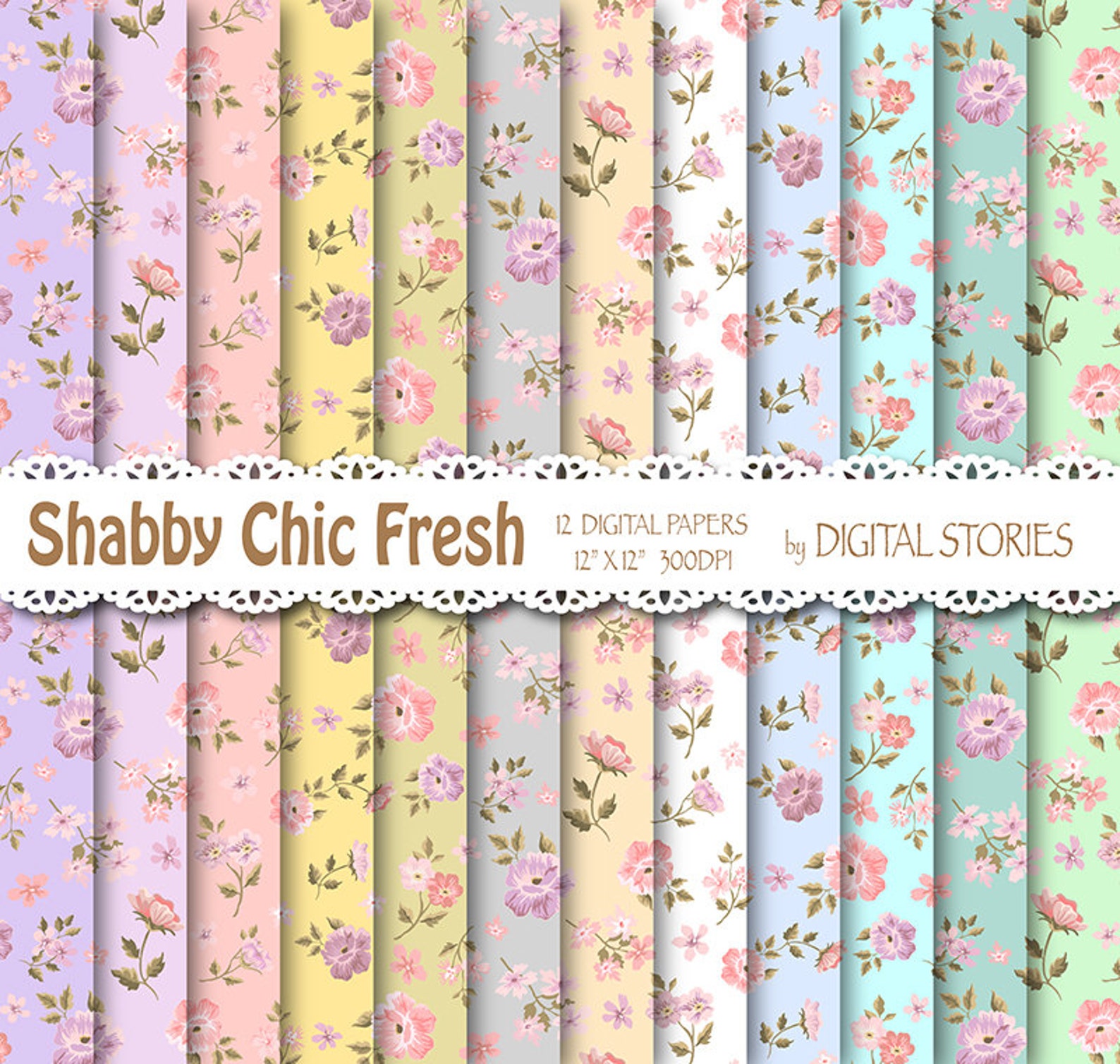 Shabby Chic Digital Paper: shabby CHIC Fresh Floral Pastels Digital ...