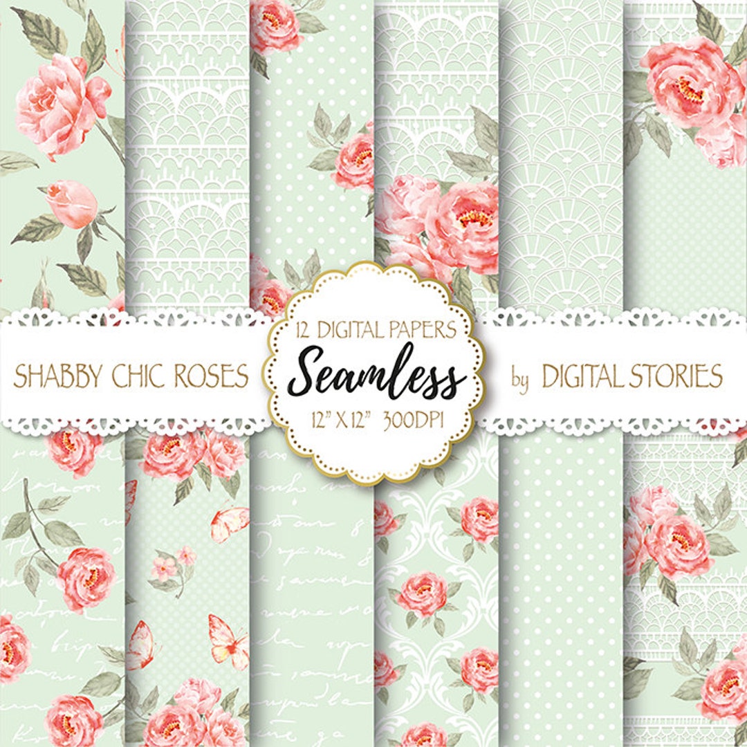 Shabby Chic Digital Paper shabby LACE Mint Floral Seamless, Tileable ...