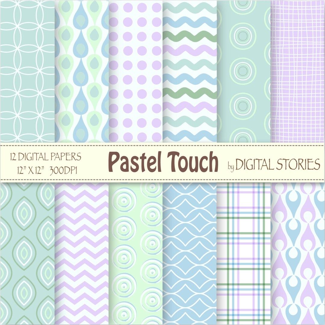 Pastel Digital Paper: pastel Touch Blue Lilac Mint Green Scrapbook ...