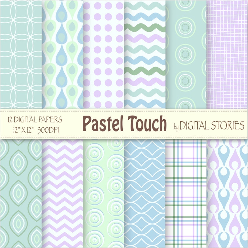 Pastel Digital Paper: pastel Touch Blue Lilac Mint Green Scrapbook ...
