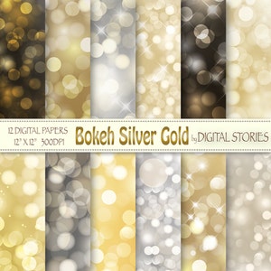 Bokeh Digital Paper: bokeh GOLD Silver Scrapbook Papers, Gold Silver ...