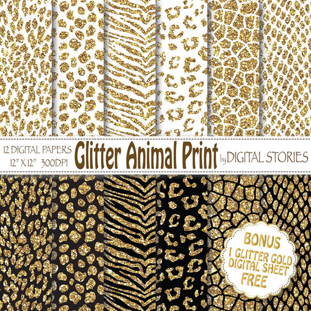 Glitter Animal Print Digital Paper: glitter ANIMAL Print Golden Glitter ...