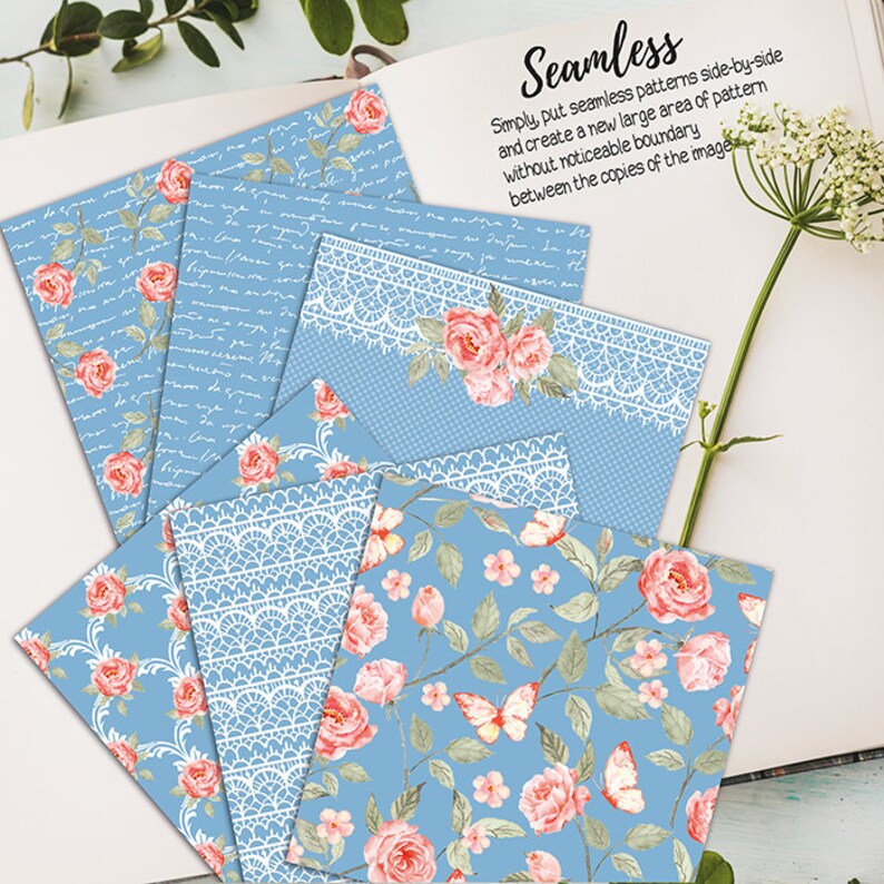 Shabby Chic Digital Paper shabby LACE Blue Floral Seamless, Tileable ...