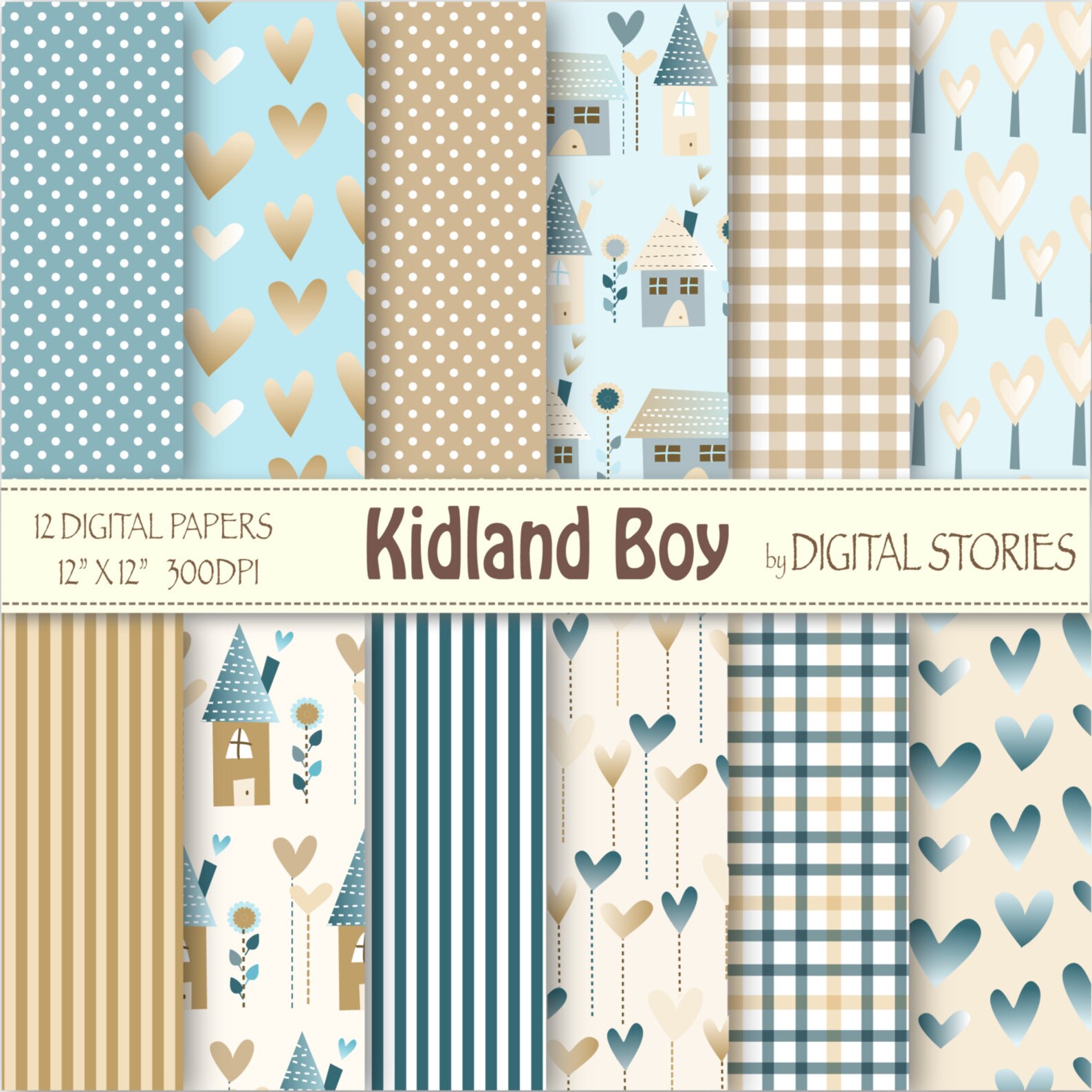 Baby Boy Digital Paper: kidland Boy Blue White - Etsy