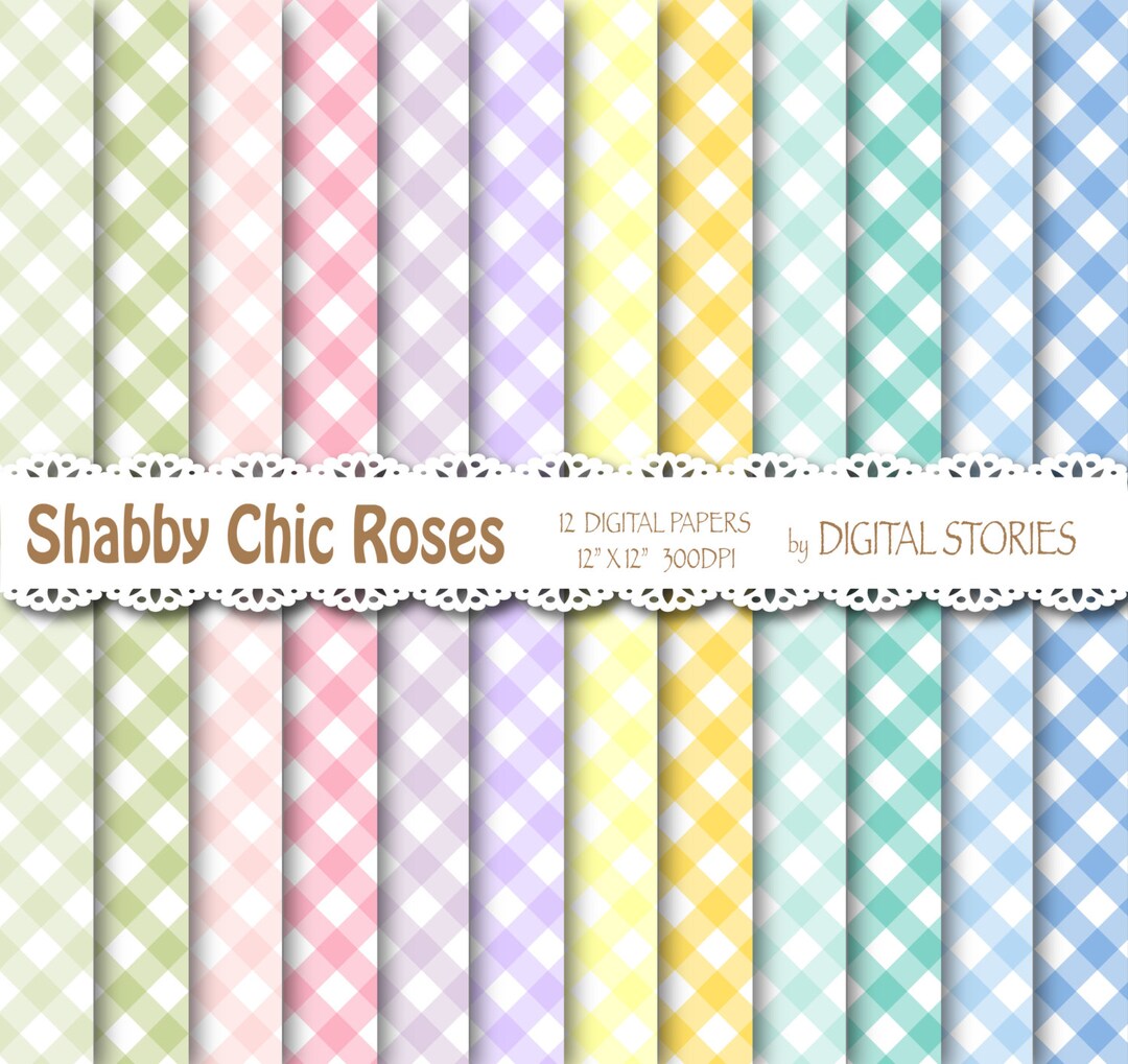 Shabby Chic Digital Paper: shabby CHIC Plaid Digital Background With ...