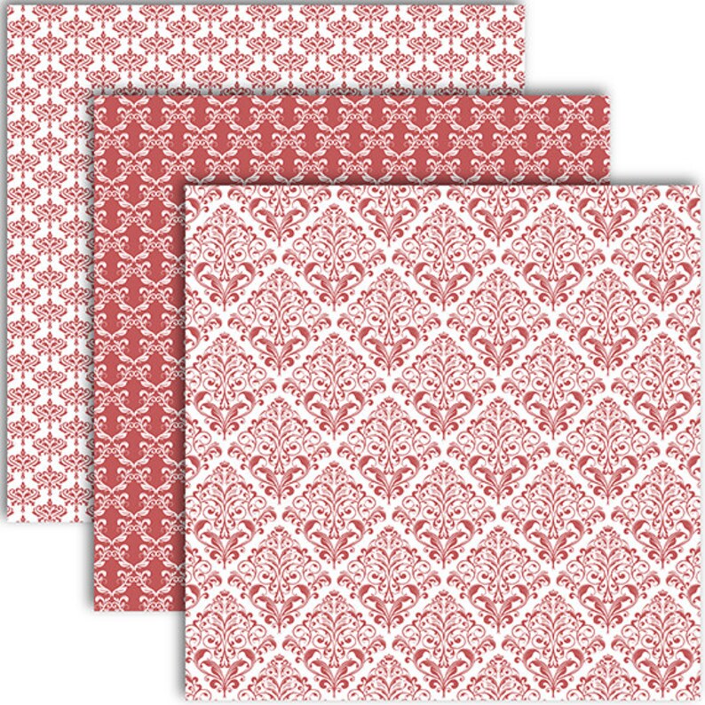 Damask Digital Paper: damask Red Scrapbook Digital - Etsy
