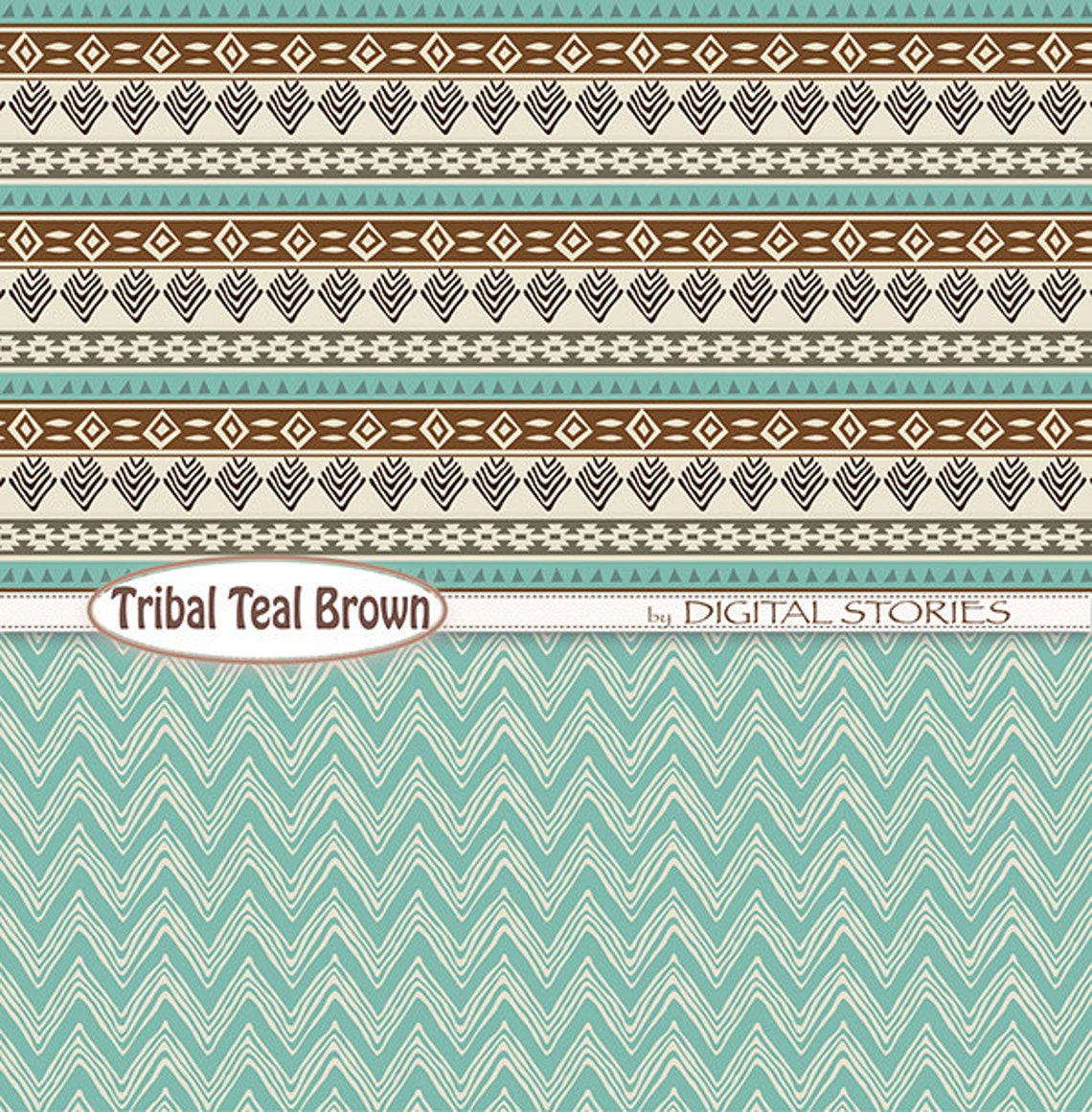 Tribal Digital Paper: tribal TEAL Brown With Tribal Patterns, in Brown ...