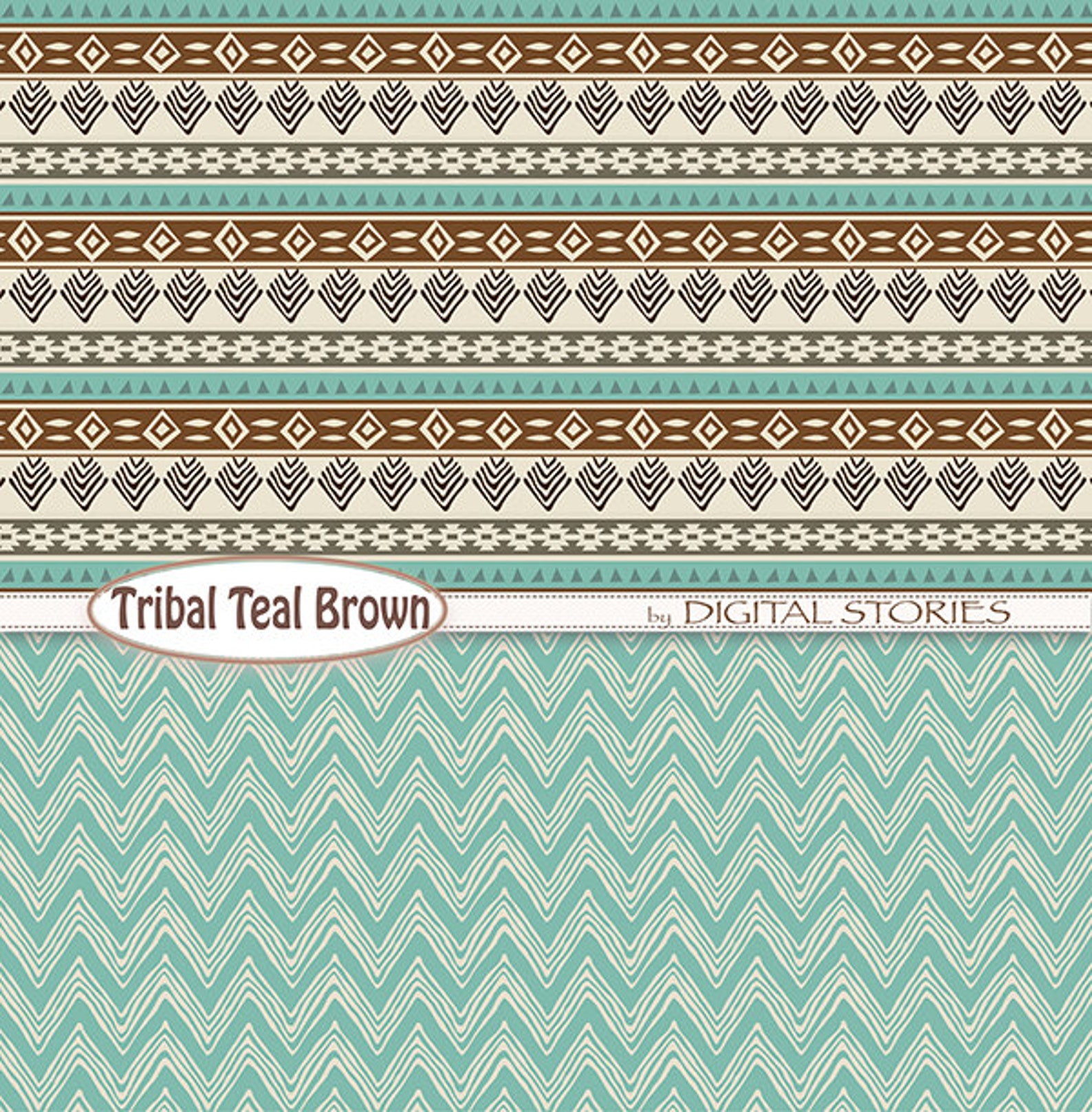 Tribal Digital Paper: tribal TEAL Brown With Tribal Patterns, in Brown ...
