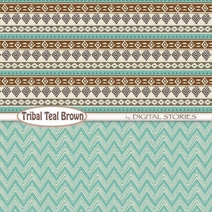 Tribal Digital Paper: tribal TEAL Brown With Tribal Patterns, in Brown ...