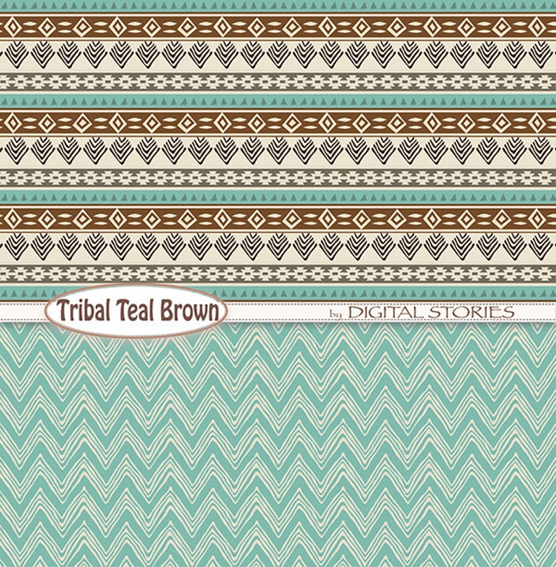 Tribal Digital Paper: tribal TEAL Brown With Tribal Patterns, in Brown ...