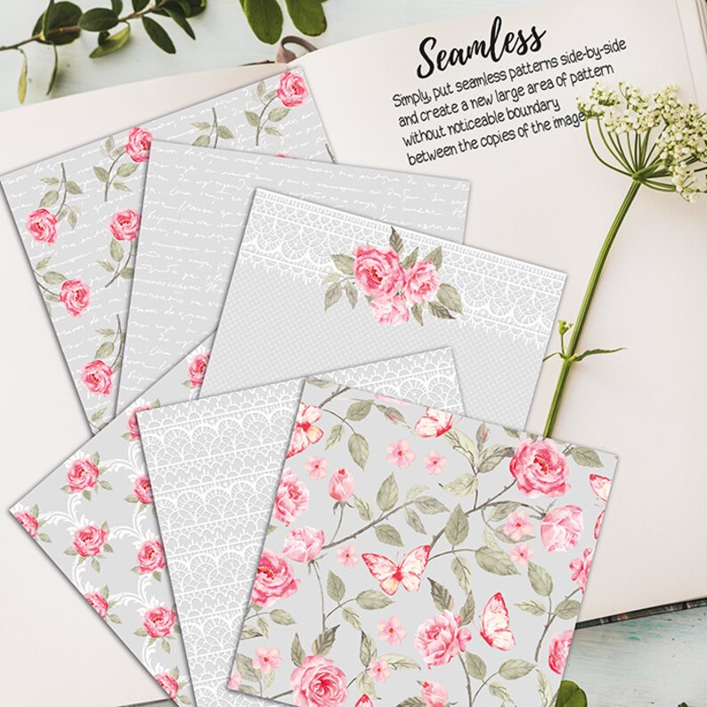 Shabby Chic Digital Paper shabby LACE Gray Floral - Etsy