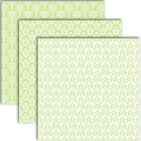 Damask Digital Paper: damask APPLE Green Scrapbook Paper With Vintage ...
