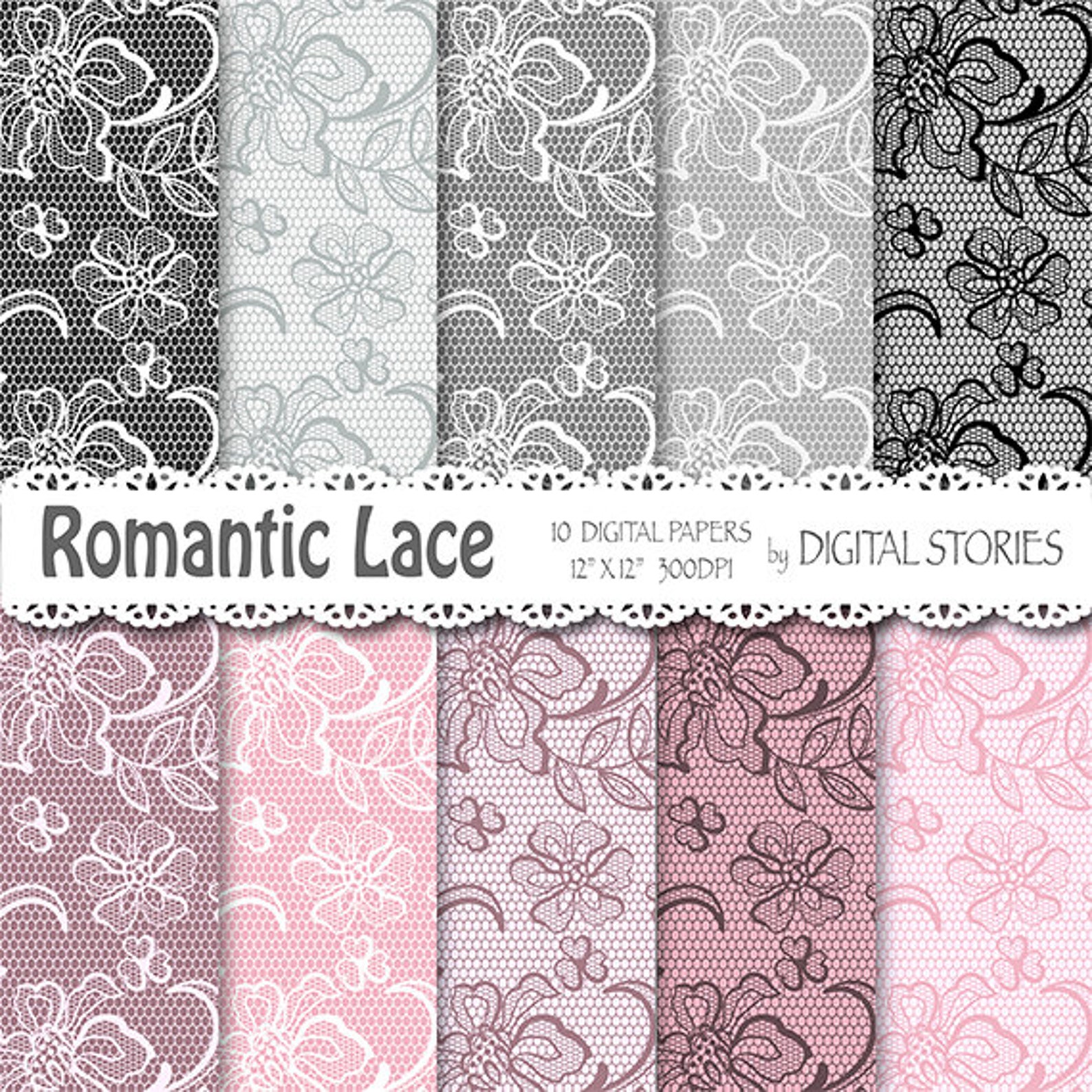 Lace Digital Paper: lace PINK Gray Romantic Wedding Vintage Lace for ...