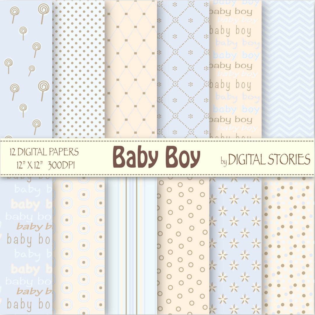 Baby Boy Digital Paper: baby Boy Light Blue Cream Lolipop Dots Instand ...