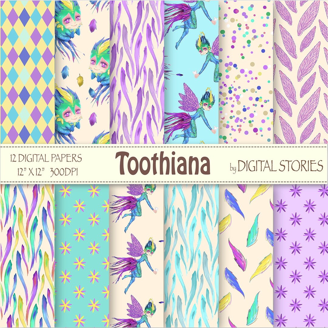 Toothiana Tooth Fairy Digital Scrapbook Paper Pack Baby Purple ...