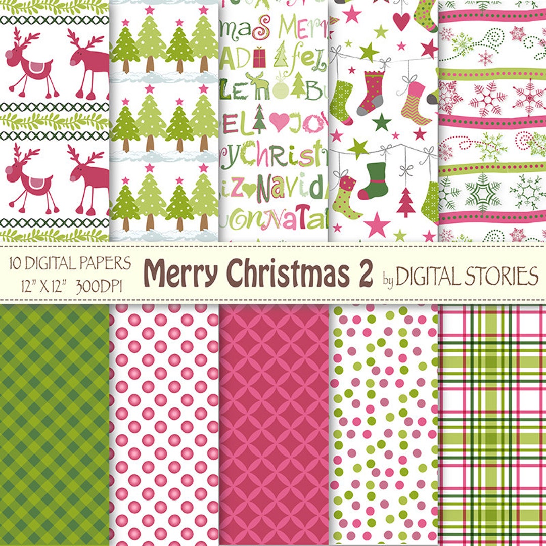 Christmas Digital Paper: merry CHRISTMAS 2 Scrapbook Paper With ...