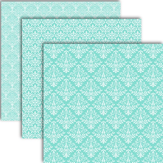 Damask Digital Paper: damask Turquoise Scrapbook Paper With Vintage ...
