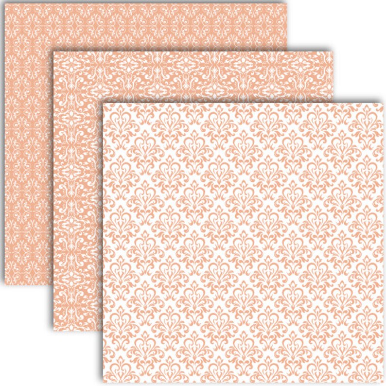 Damask Digital Paper: damask CORAL Peach Digital Paper With Vintage ...