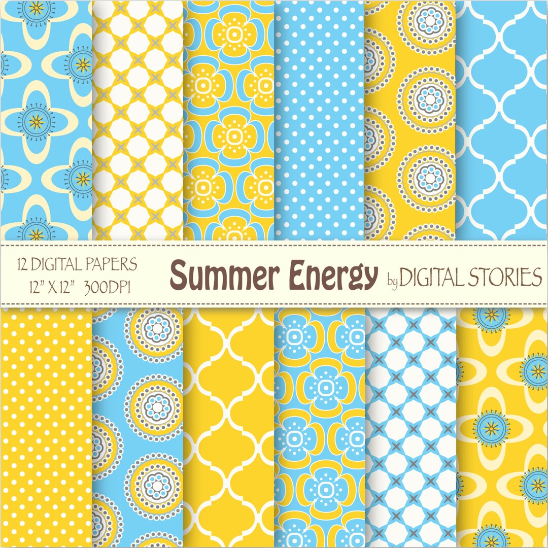 Moroccan Digital Paper : summer Energy Blue Yellow - Etsy
