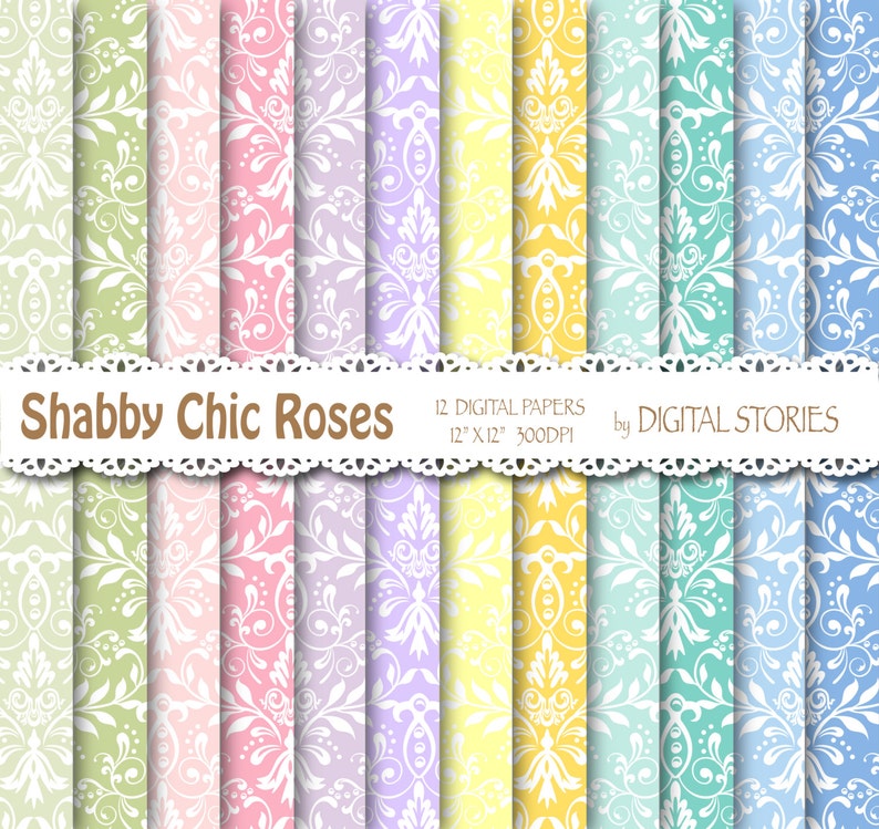 Shabby Chic Digital Paper: shabby CHIC Damask Colorful Damask ...