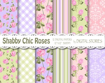 Shabby Chic Digital Paper: lilac GREEN Bright | Etsy