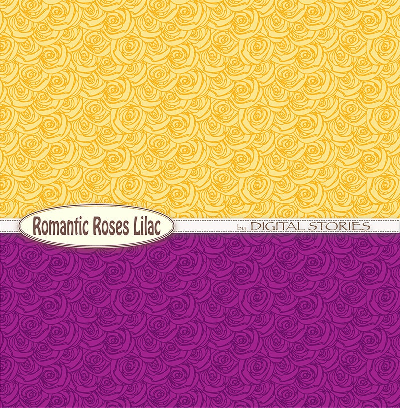 Roses Digital Paper: romantic ROSES Lilac Background With Roses in ...