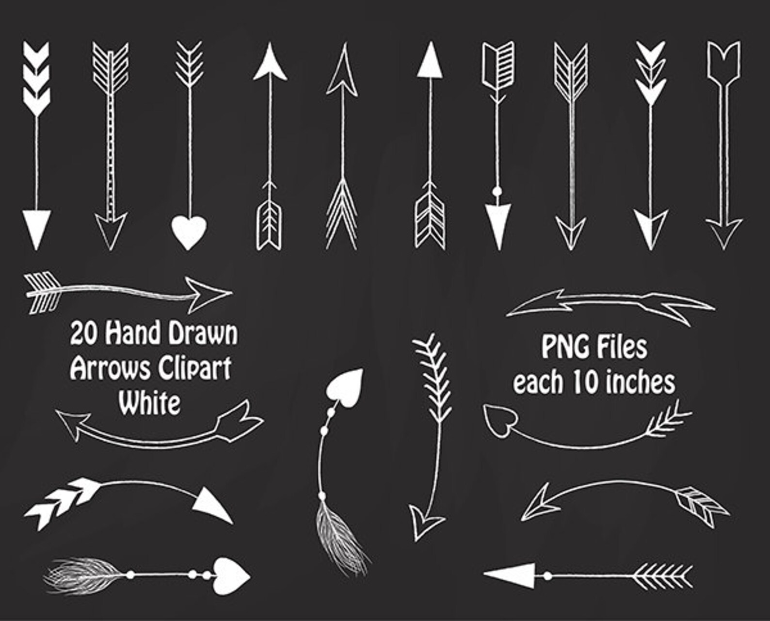 40 Arrows Clipart: arrows BLACK & White Hand Drawn Arrows, Tribal ...
