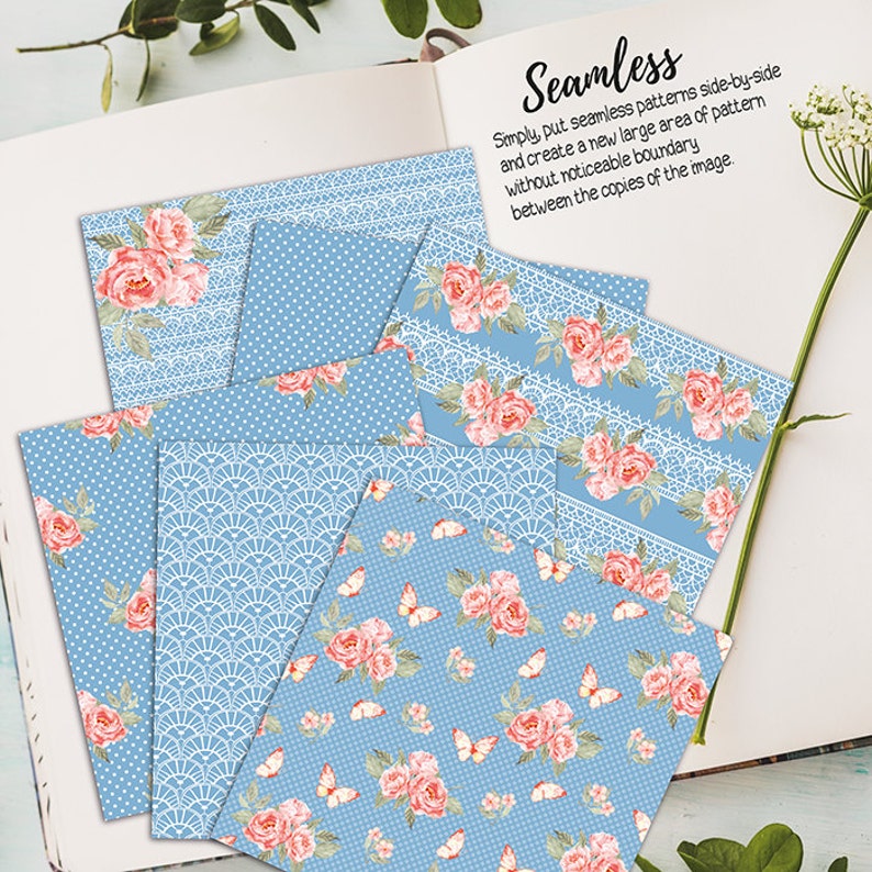 Shabby Chic Digital Paper shabby LACE Blue Floral Seamless, Tileable ...