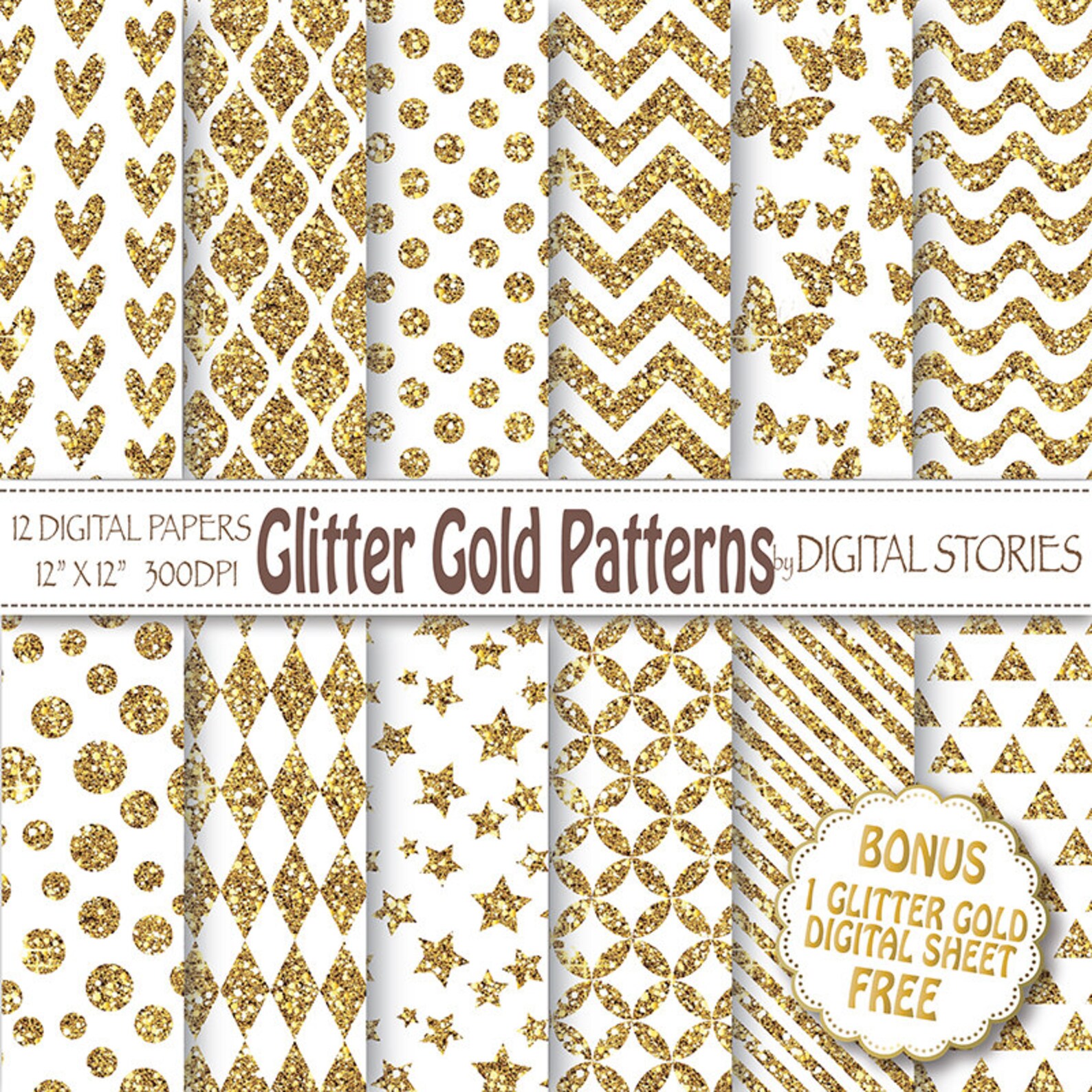 Glitter Gold Digital Paper: glitter GOLD Patterns - Etsy