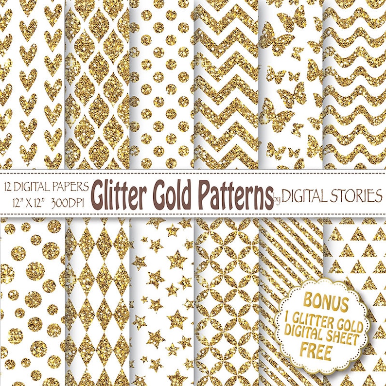 Glitter Gold Digital Paper: glitter GOLD Patterns - Etsy