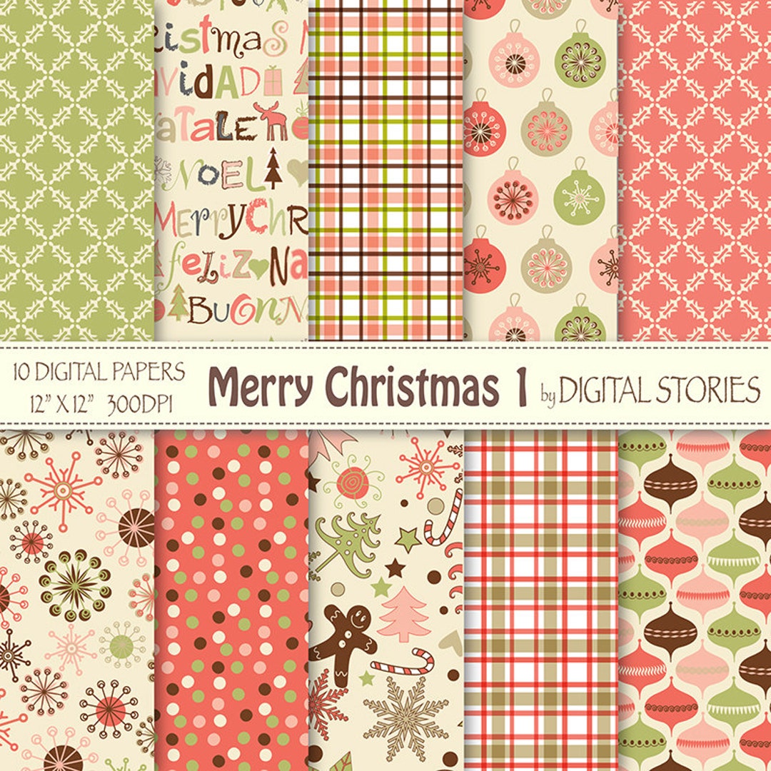 Christmas Digital Paper: merry CHRISTMAS 1 Scrapbook Paper With Retro ...