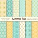 Summer Digital Paper: summer Fun Yellow, Teal, Blue, Retro, Digital ...