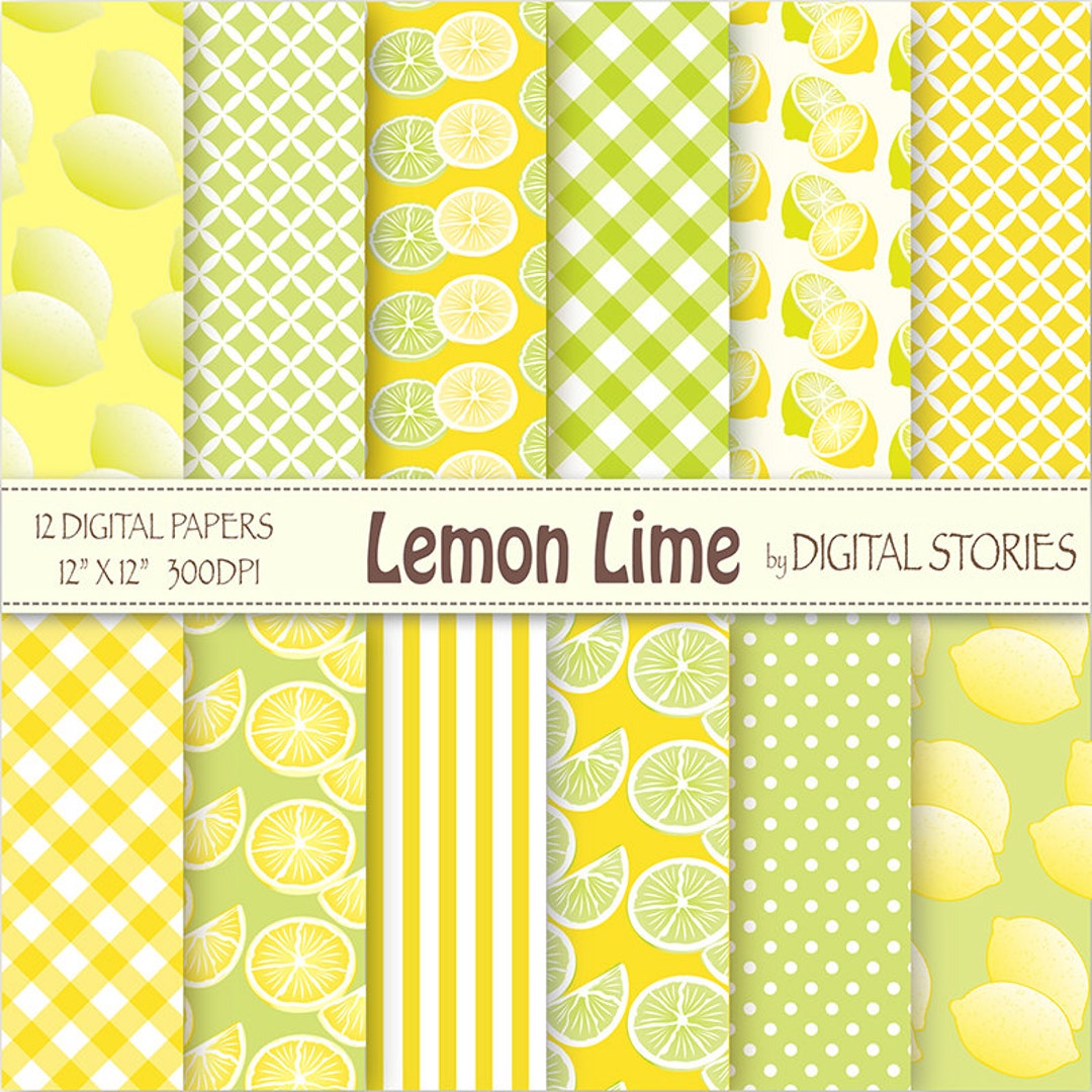 Lemon Digital Paper: lemon Lime Lemon Lime Yellow - Etsy