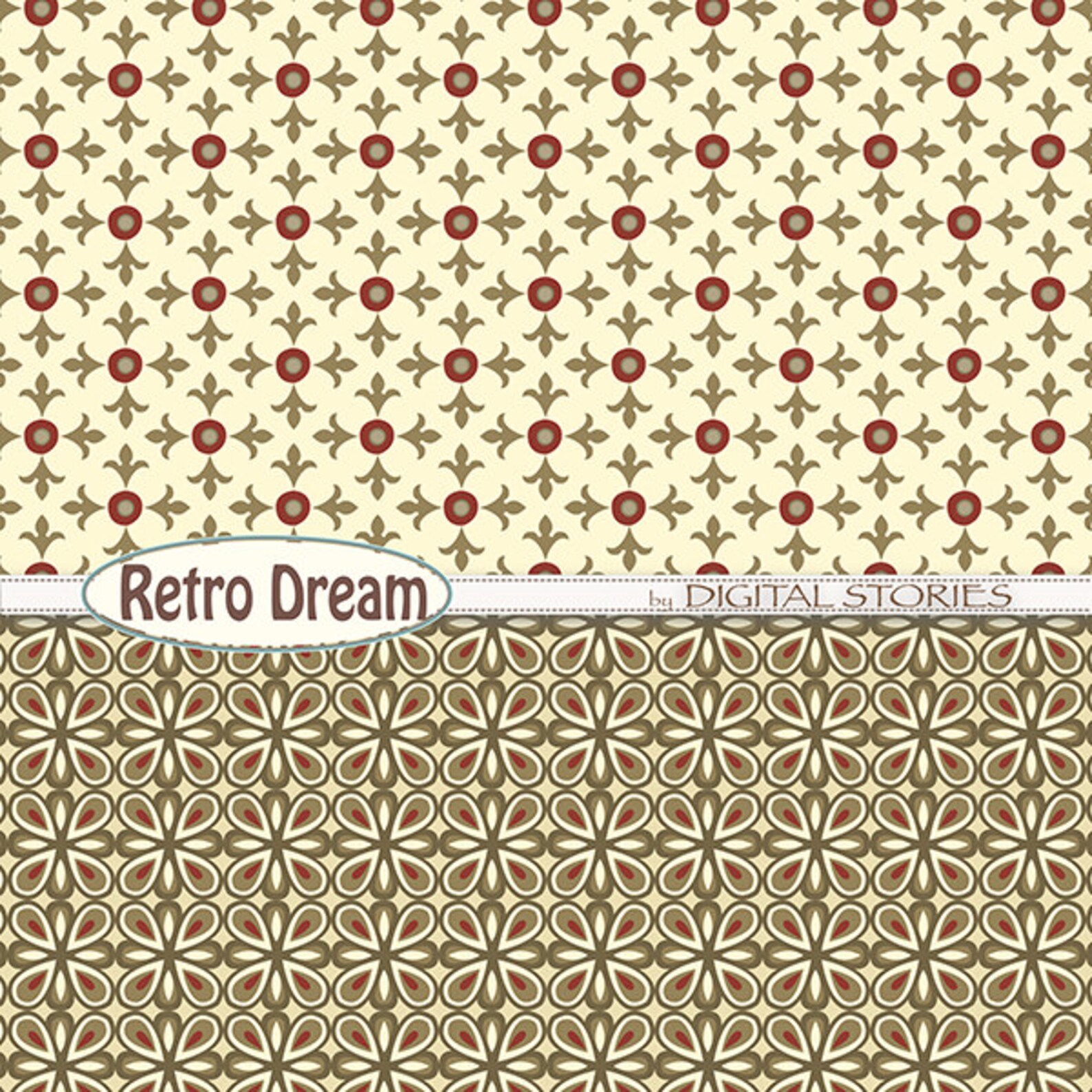 Retro Digital Paper: retro Dream Retro Scrapbook Digital Paper in Sage ...