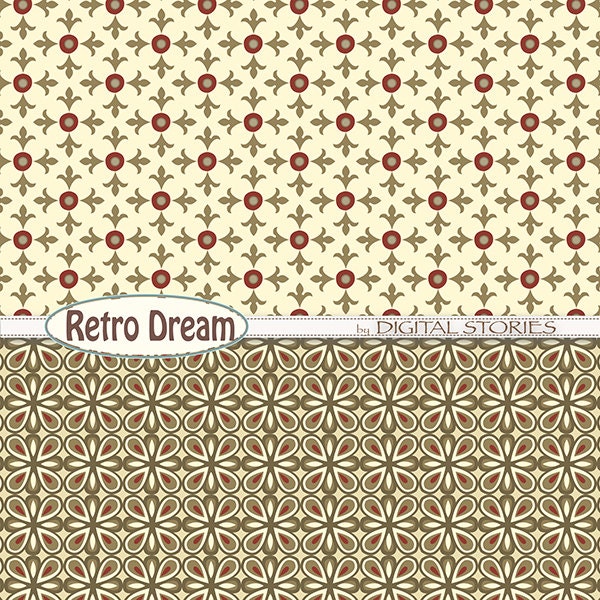 Retro Digital Paper: retro Dream Retro Scrapbook Digital Paper in Sage ...