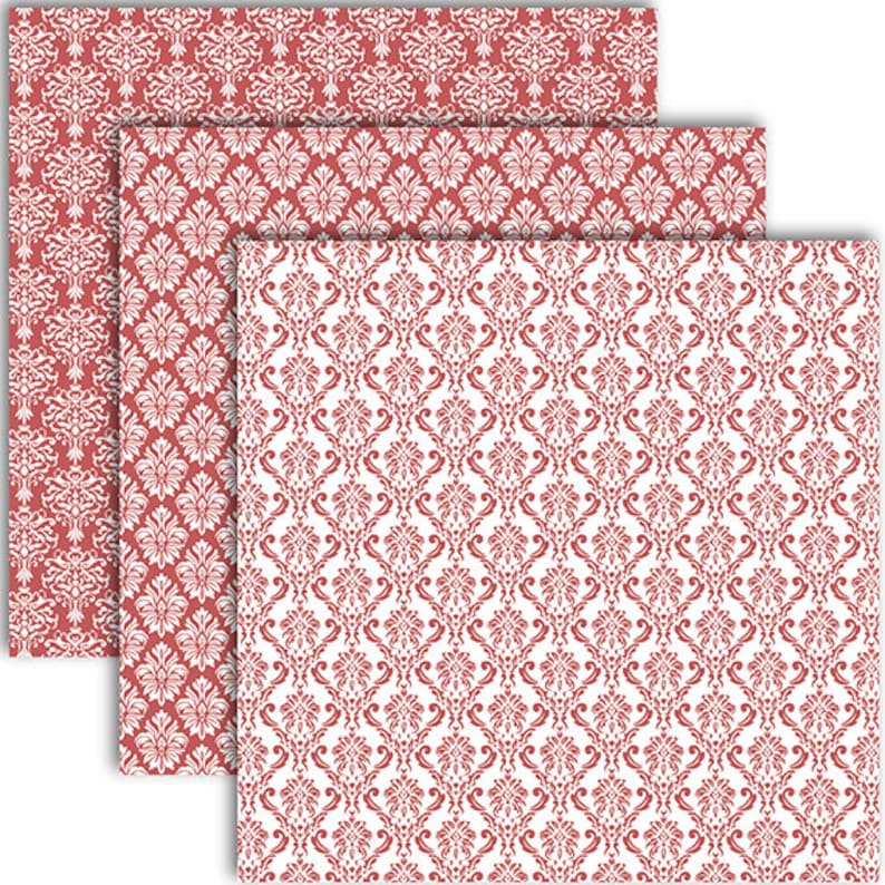 Damask Digital Paper: damask Red Scrapbook Digital - Etsy