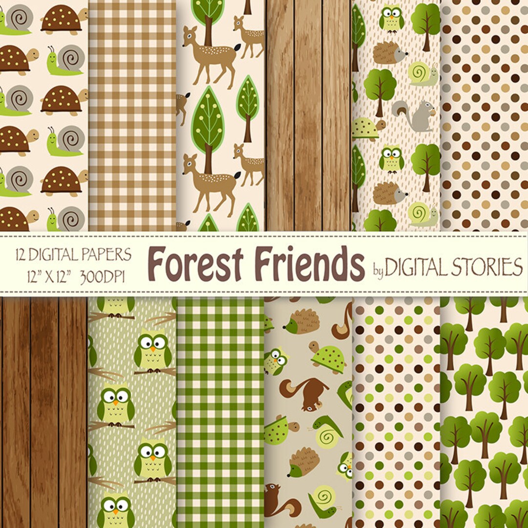 Woodland Digital Paper Pack: forest Friends With Forest Animals, Trees ...