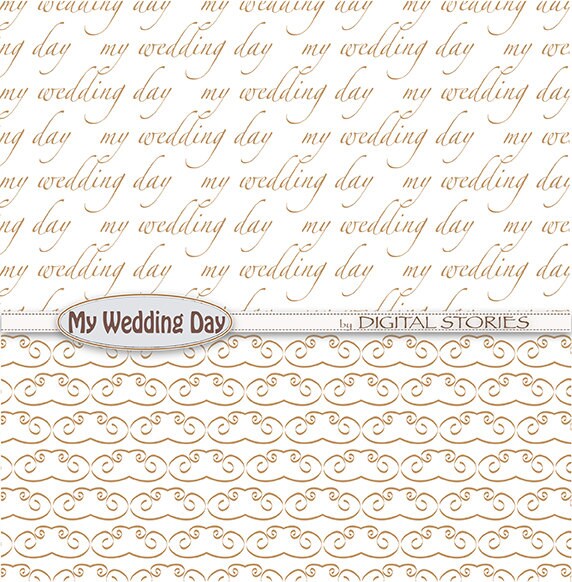 Wedding Digital Paper: my WEDDING Day White Gold Light Gray Bridal ...