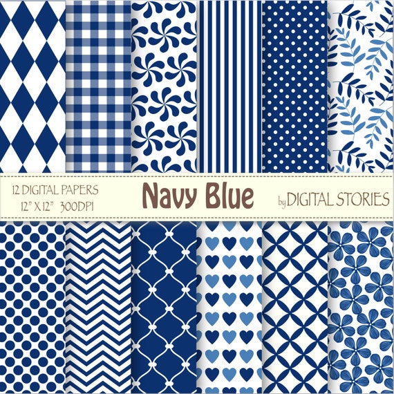 Navy Blue Basic Digital Paper Pack Instant Download | Etsy