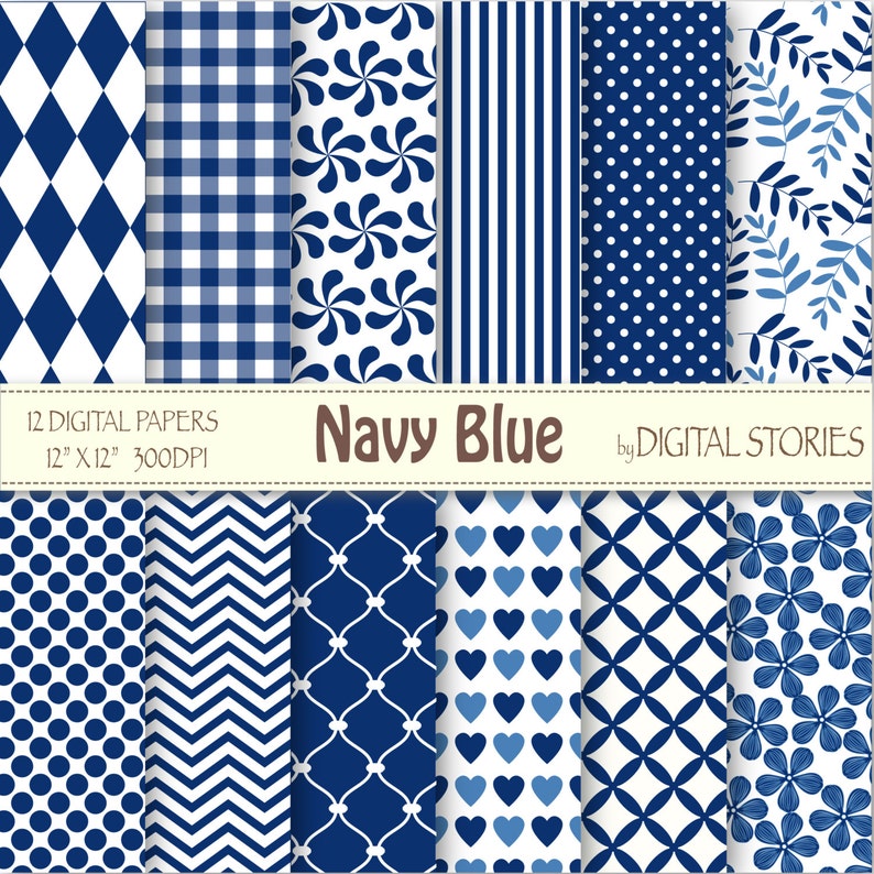 Navy Blue Basic Digital Paper Pack Instant Download - Etsy