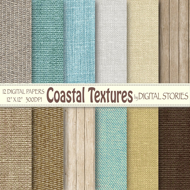 Beach Digital Paper: coastal Textures Burlap, Linen, Jute, Wood Textured Paper, Beige, Teal for ...