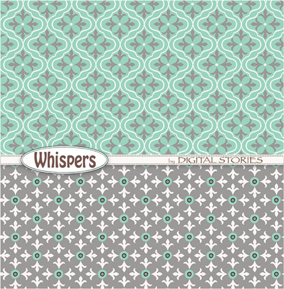 Teal Gray Digital Paper: whispers Teal Gray Black Retro Scrapbook Paper ...