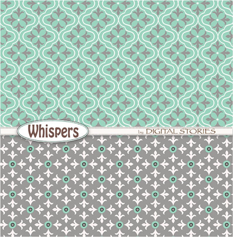 Teal Gray Digital Paper: whispers Teal Gray Black Retro Scrapbook Paper ...
