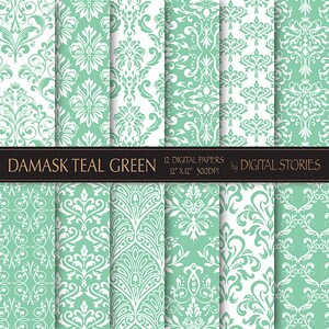 Damask Digital Paper: damask TEAL Green Scrapbook - Etsy