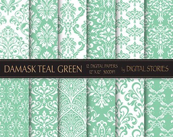 Damask Digital Paper: damask TEAL Green Scrapbook - Etsy