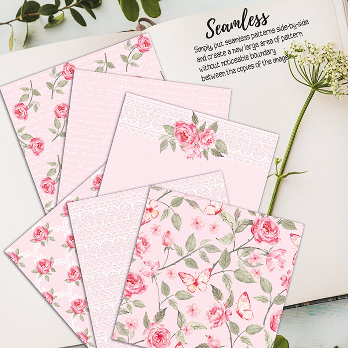 Shabby Chic Digital Paper:shabby LACE Pink Floral - Etsy