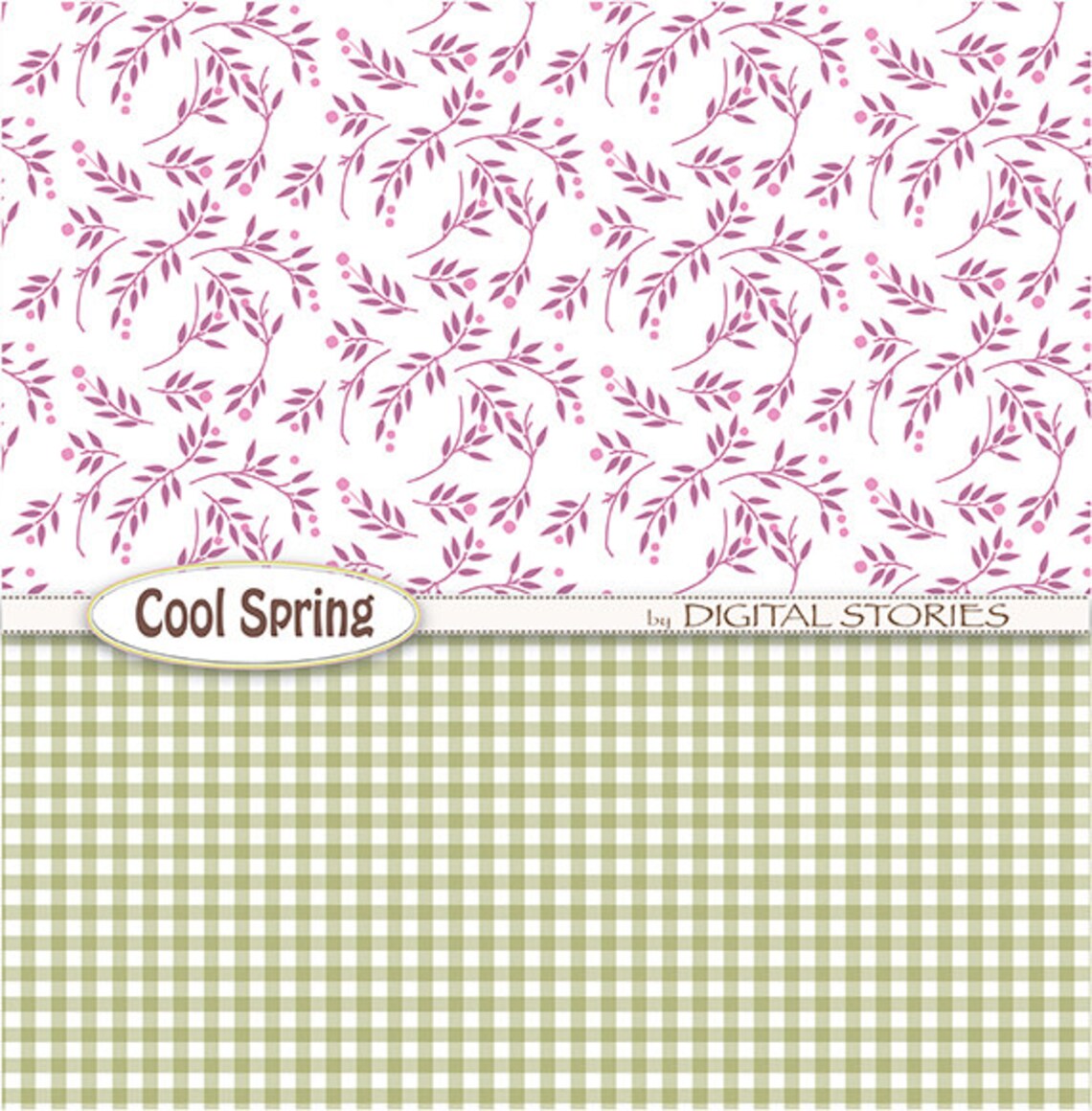 Pink Green Digital Paper Pack Floral Plaid Cool Spring - Etsy