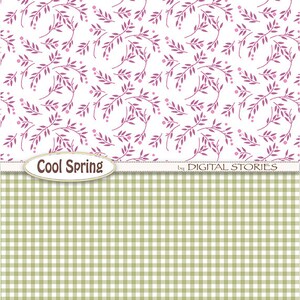 Pink Green Digital Paper Pack Floral Plaid Cool Spring Instant Download ...