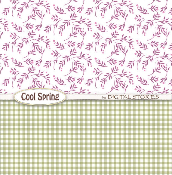 Pink Green Digital Paper Pack Floral Plaid Cool Spring - Etsy